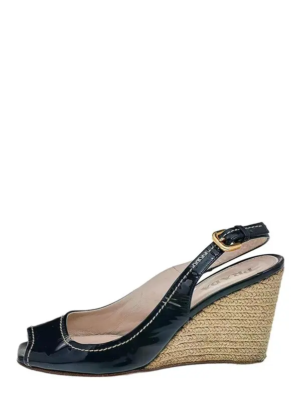 Prada 85mm Patent Leather Espadrille Slingbacks - Blue