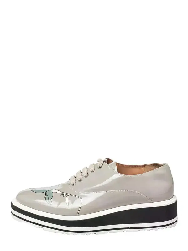 Prada 45mm Leather Oxford Shoes With Floral Print - Grey
