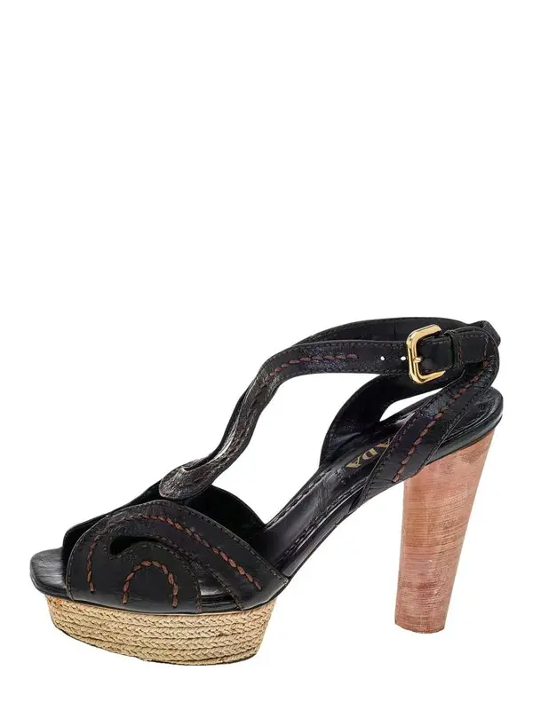 Prada Cut-out Platform High Heel Sandals - Black