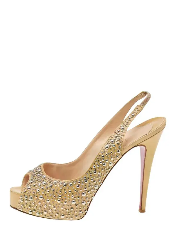 CHRISTIAN LOUBOUTIN 125mm Crystal-embellished Slingback Peep-toe Pumps - Neutrals