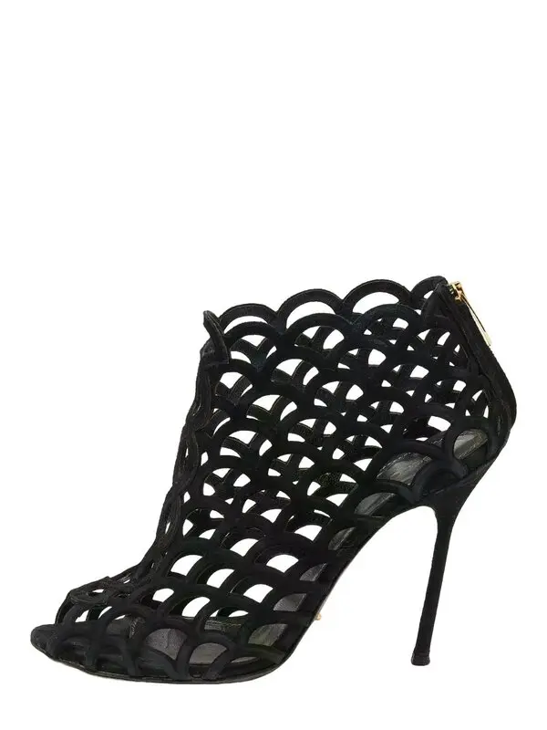 SERGIO ROSSI Suede Mesh Booties - Black