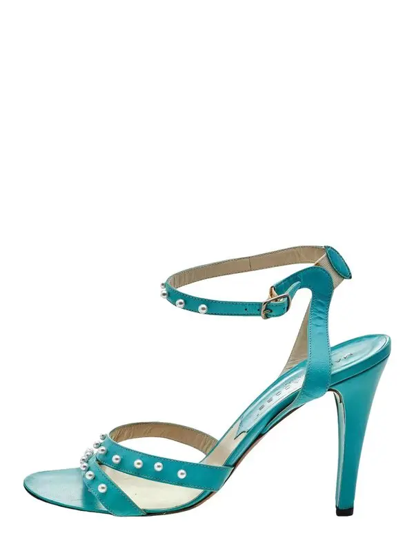 Marc Jacobs Turquoise Leather Pearl Embellished Stiletto Sandals - Blue