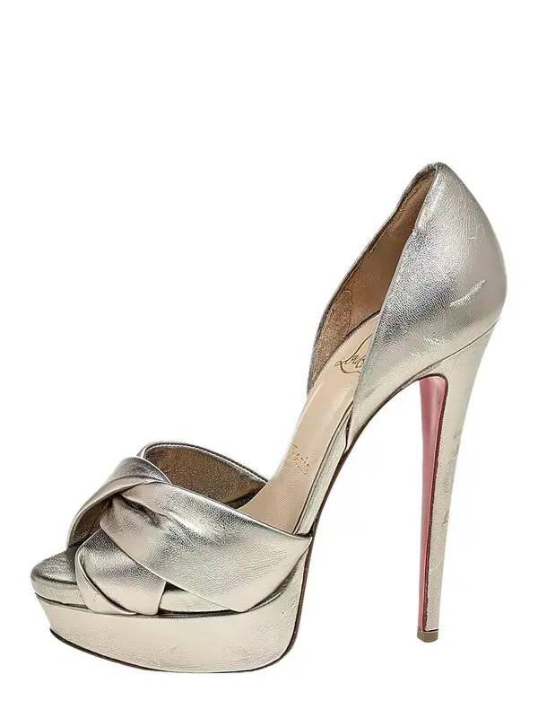 CHRISTIAN LOUBOUTIN 140mm Leather Peep-toe Platform Stiletto Pumps - Silver