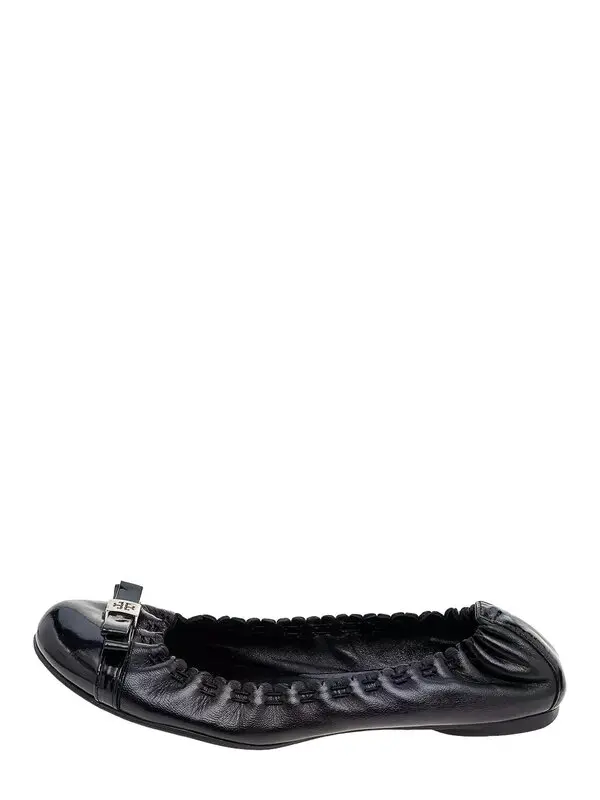 Tory Burch Leather Ballet Flats With Silver Tone Hardware - Black