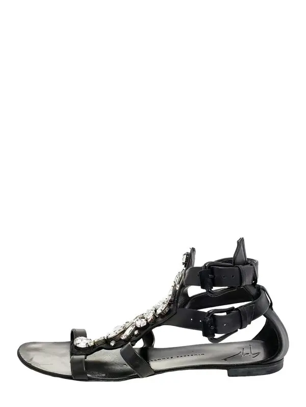 GIUSEPPE ZANOTTI Embellished Buckle Strap Sandals - Black