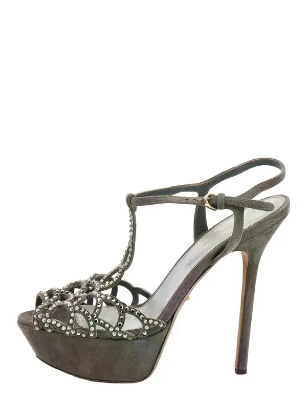 SERGIO ROSSI Embellished Stiletto Platform Sandals - Grey