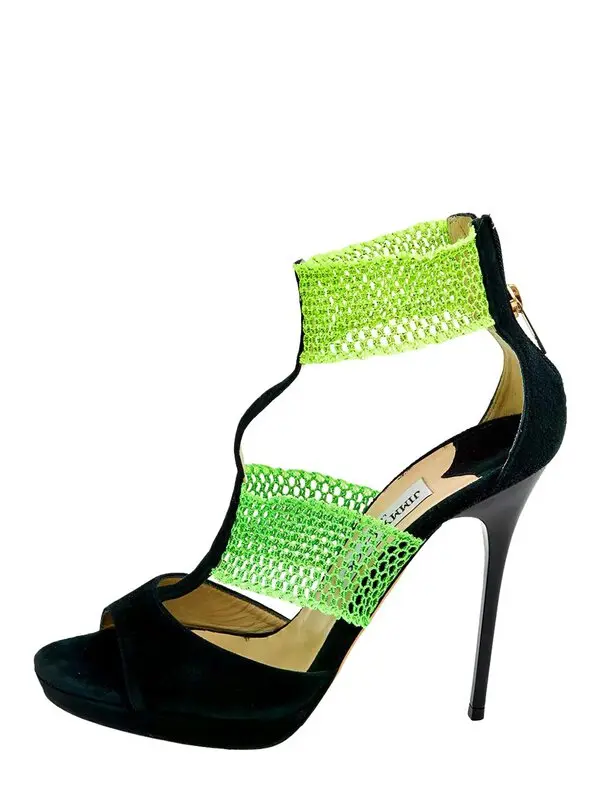 JIMMY CHOO Suede Panelled High Heel Sandals - Black