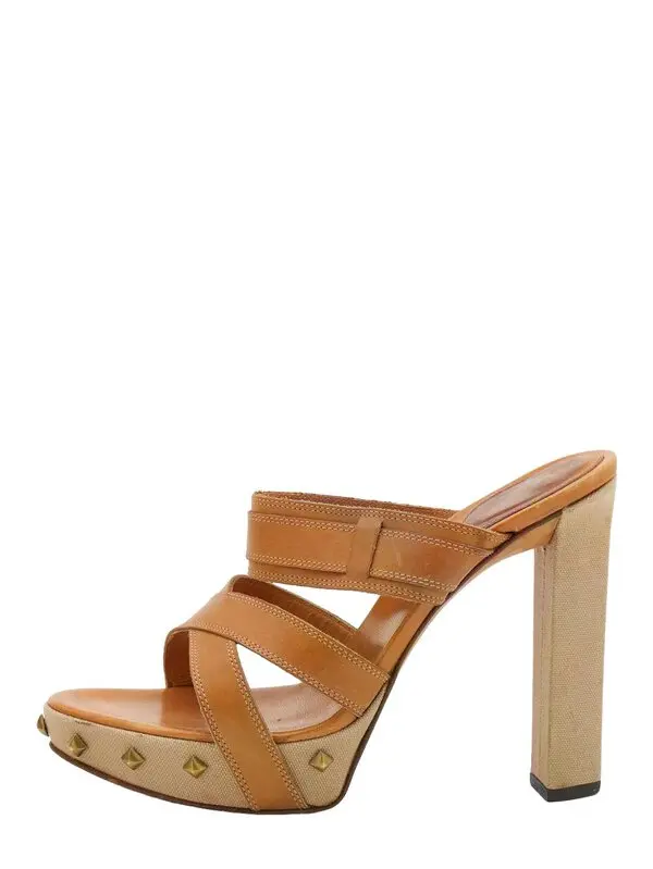 SERGIO ROSSI 130mm Studded Block Heel Sandals - Brown