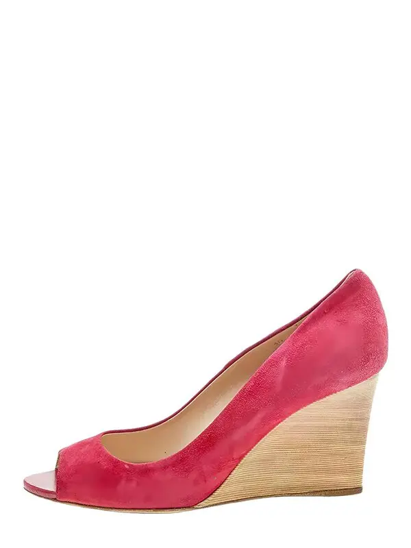 TOD'S Peep-toe Suede Wedge Pumps - Red