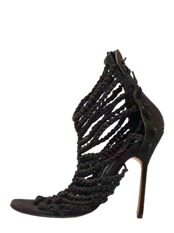 Manolo Blahnik Braided Suede Sandals - Black