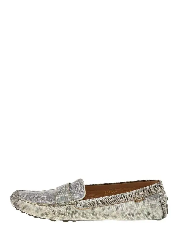 FERRAGAMO Leopard Print Leather Loafers - Grey