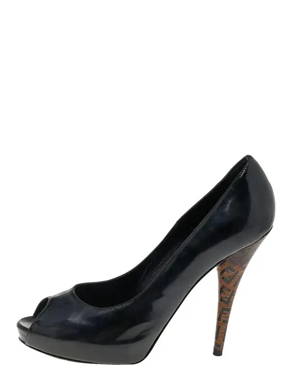 Fendi Patent Leather Zucchino Print Peep-toe Pumps - Black