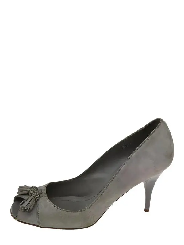 TOD'S 90mm Tassel Embellished Peep-toe Pumps - Grey