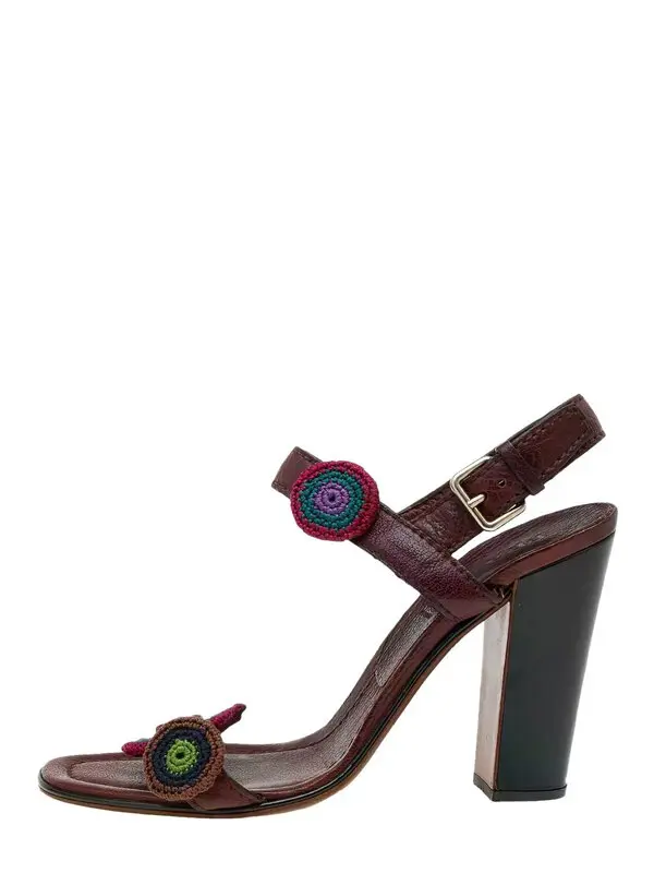 Prada 105mm Embroidered Detail Block Heel Sandals - Brown