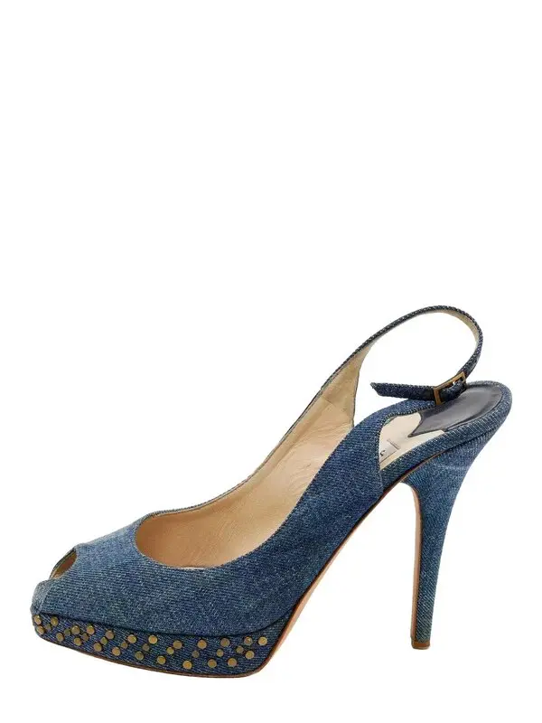 JIMMY CHOO 120mm Studded Denim Platform Slingback Sandals - Blue