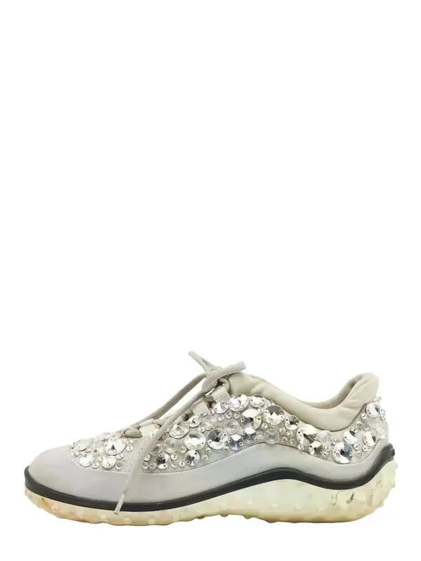 Miu Miu Crystal-embellished Satin Lace-up Sneakers - Grey