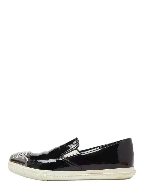 Miu Miu Patent Leather Embellished Pointed Toe Slip-on Sneakers - Black