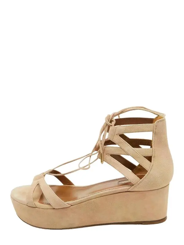 AQUAZZURA Suede Wedge Sandals With Lace-up Ankle Wrap - Neutrals