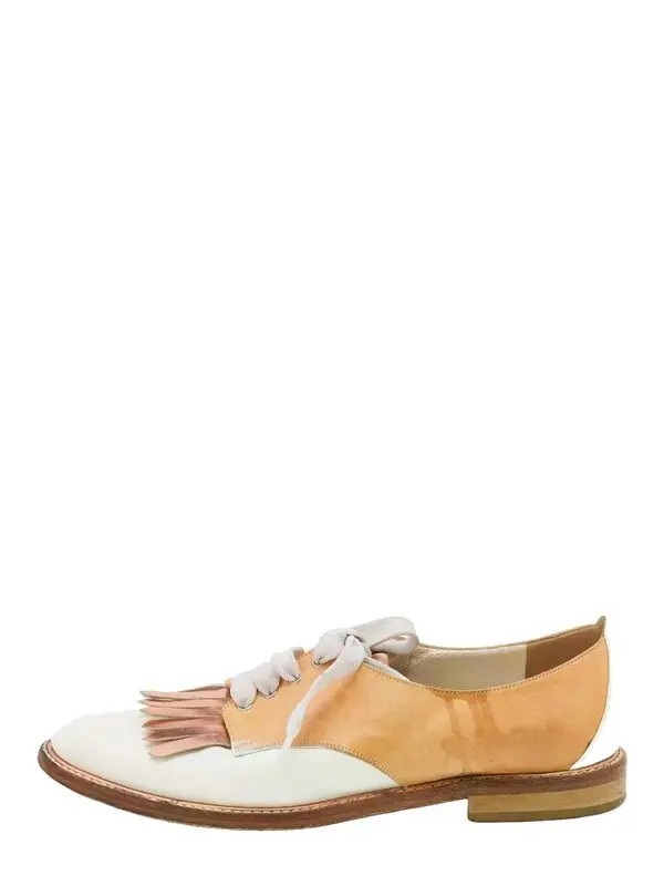 Oscar De La Renta Leather Derby Shoes With Fringe Detail - Neutrals