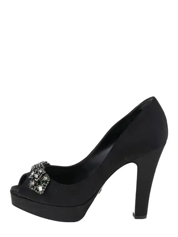Giorgio Armani Satin Embellished Platform Pumps - Black