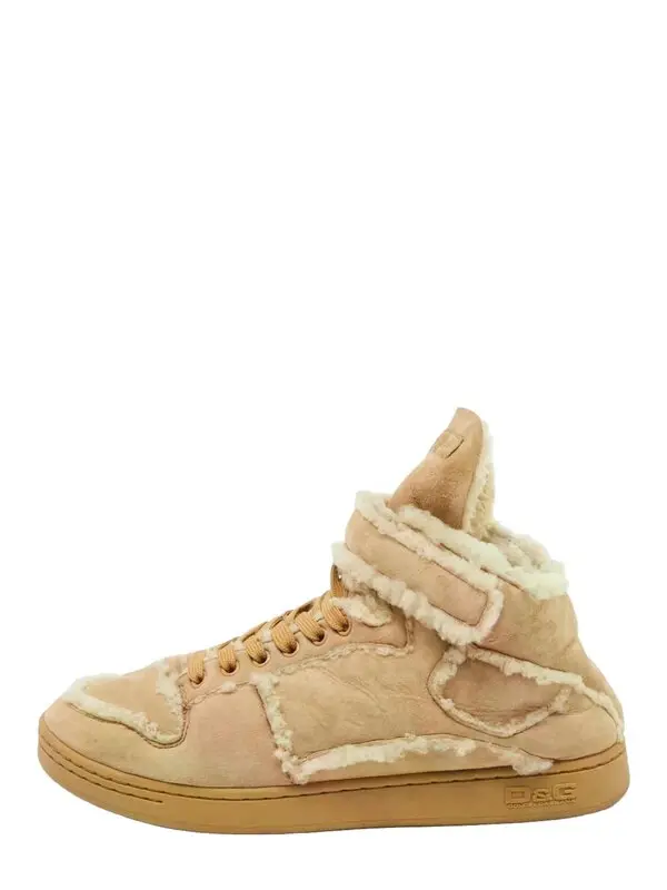Dolce & Gabbana Faux Fur Trim High Top Sneakers - Brown