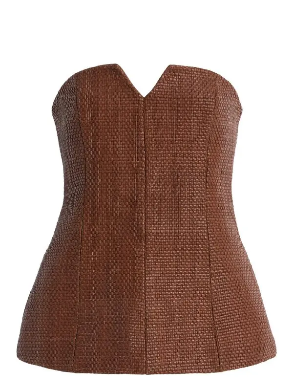 ST. AGNI Strapless Woven Leather Top - Brown