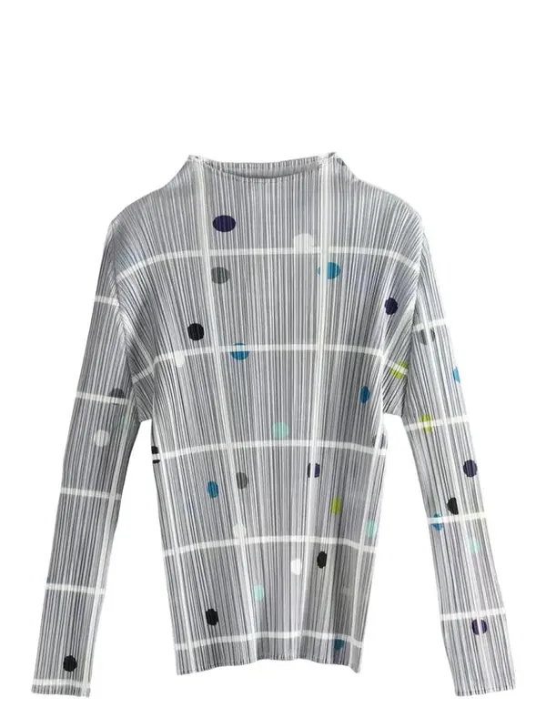 Issey Miyake Pleated Checked Top - Grey