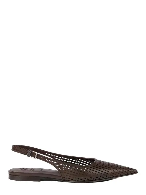 Brunello Cucinelli Netted Leather Slingback Flats - Brown
