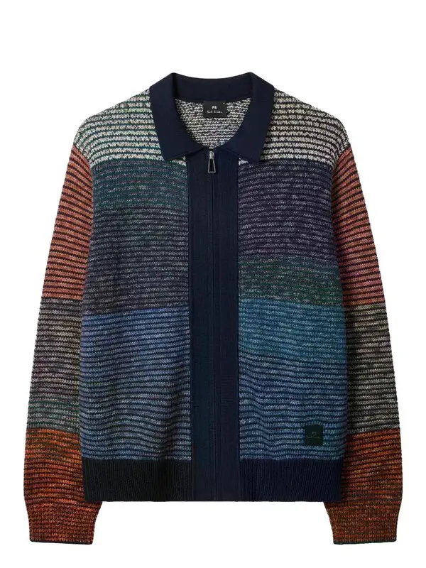 Paul Smith Striped Zip Cardigan - Blue
