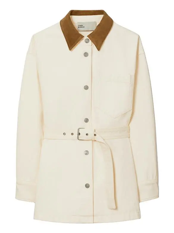 Tory Burch Belted Denim Jacket - Beige