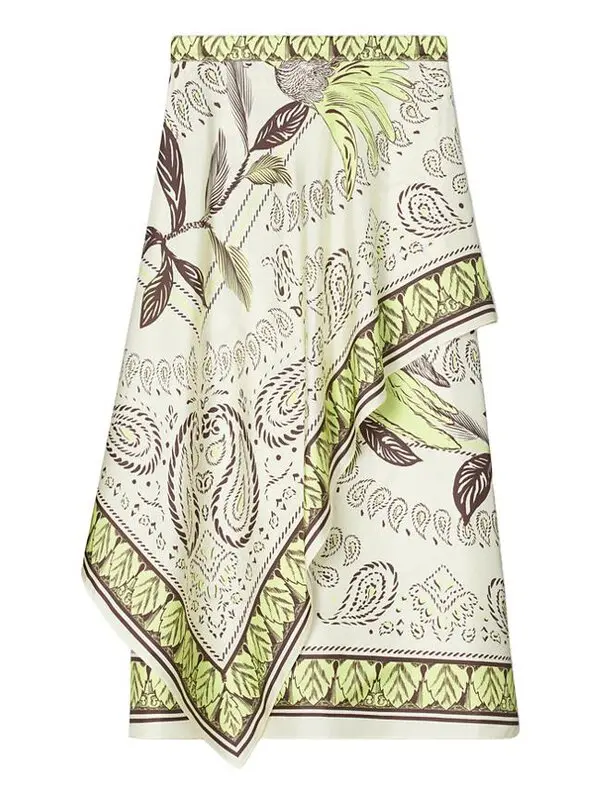 Tory Burch Printed Silk Scarf Wrap Skirt - Mint Cockatoo