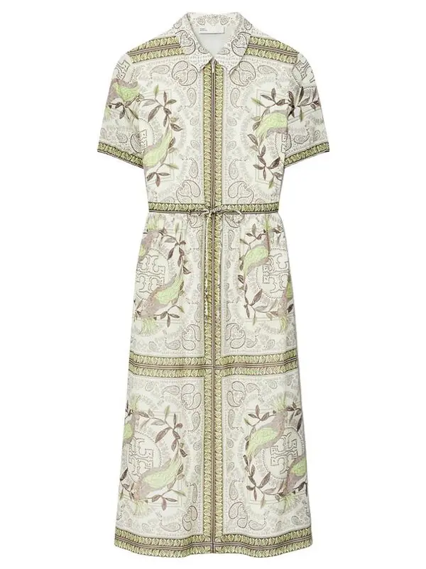 Tory Burch Cinched Cotton Zip Dress - Mint Cockatoo