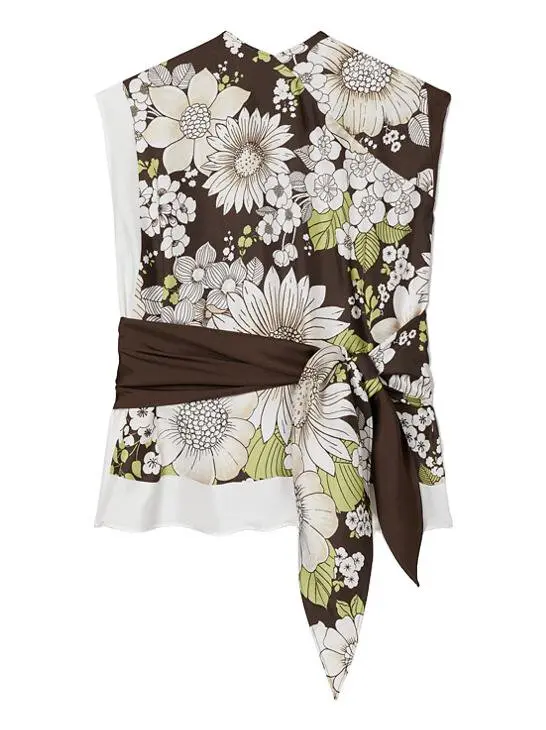 Tory Burch Printed Silk Top - Brown Floral