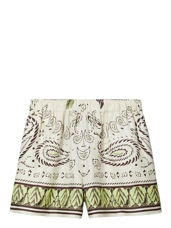 Tory Burch Silk Camp Shorts - Mint Cockatoo