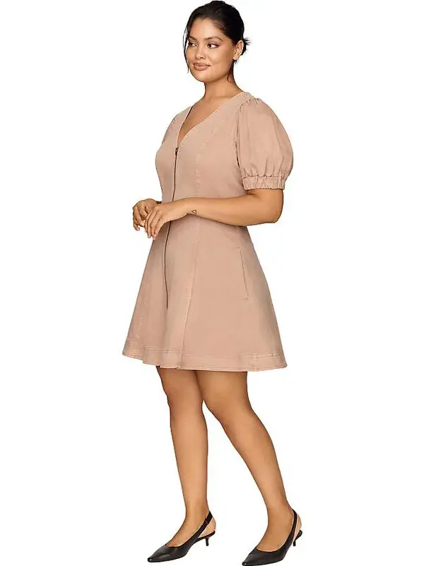 PILCRO Calder Puff-sleeve Denim Mini Dress - Tan