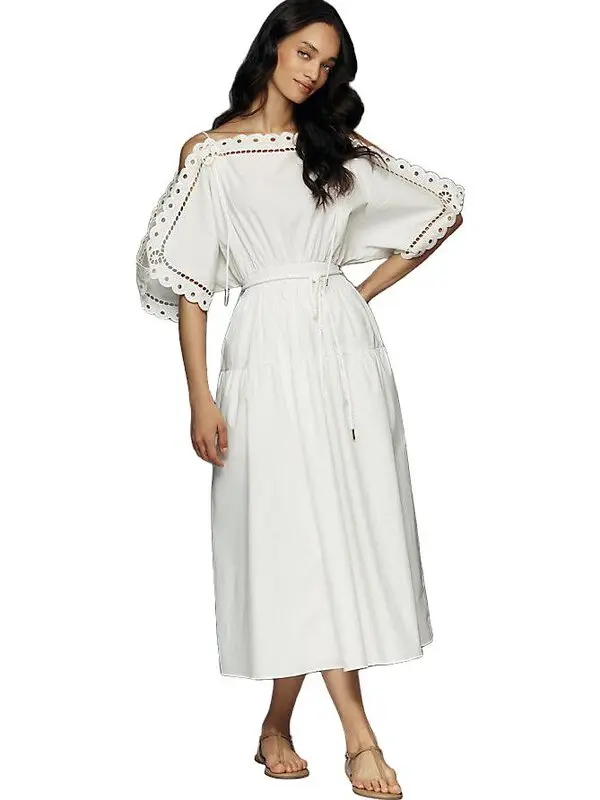 MARE MARE Cold-shoulder Eyelet Midi Dress - White