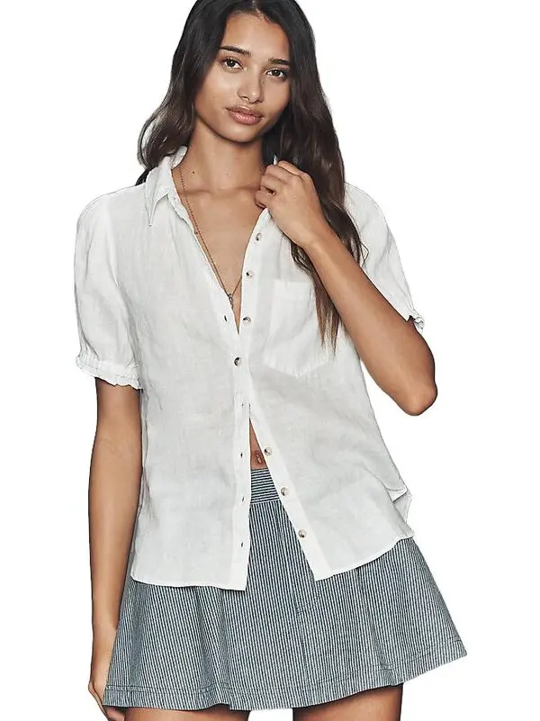 PILCRO Aly Linen Puff-sleeve Blouse - White