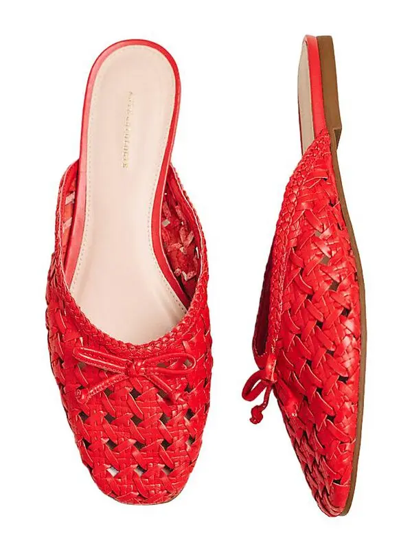 Anthropologie Woven Leather Mules - Red