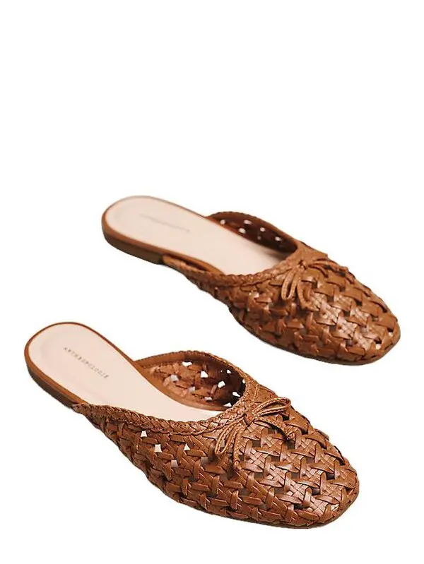 Anthropologie Woven Leather Mules - Tan