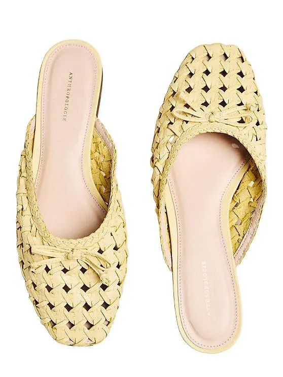 Anthropologie Woven Leather Mules - Yellow