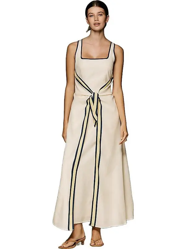 SANCIA Phoebe Sleeveless Front-tie Maxi Dress - Canary Stripe