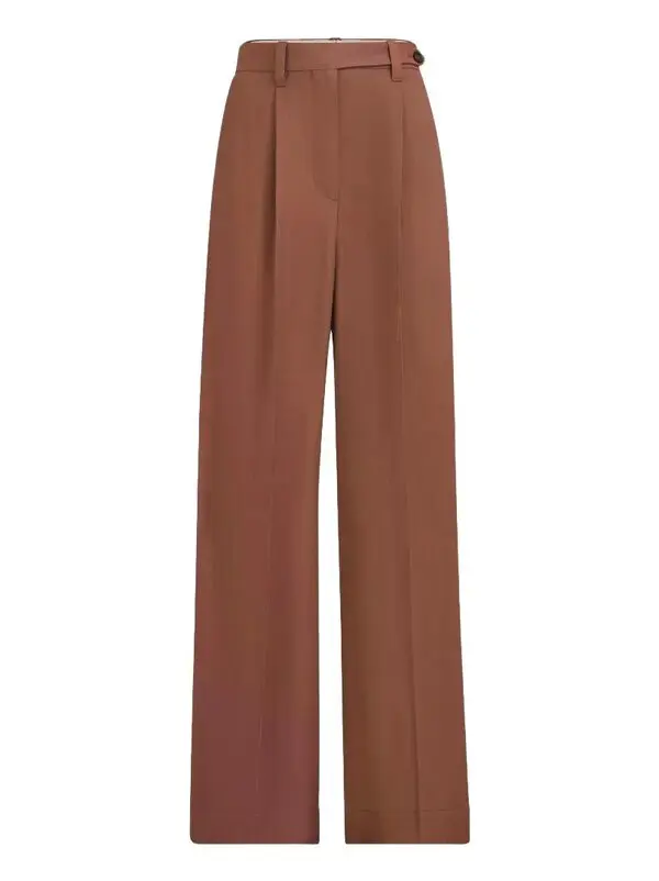 Brunello Cucinelli Wide Leg Fluid Twill Trousers With Monili Embroidery - Brown