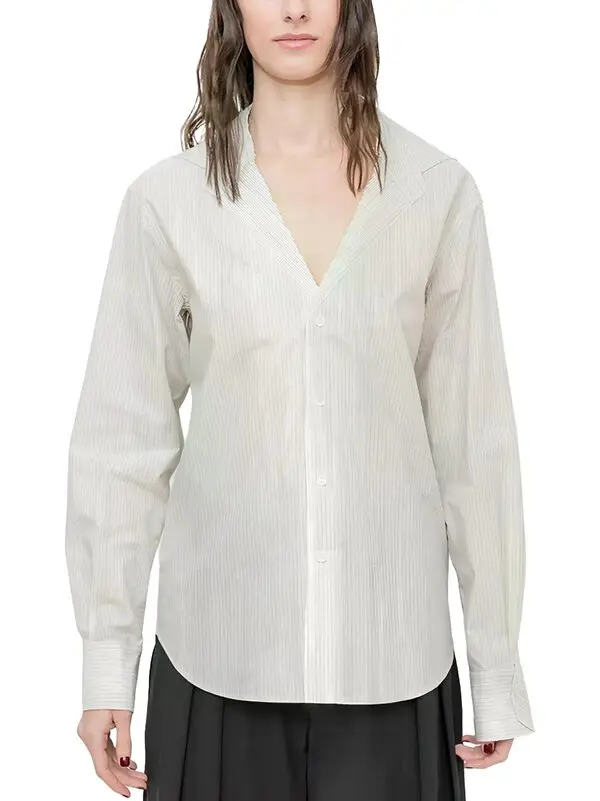 MAISON MARGIELA Pinstripe V-neck Shirt - Blue