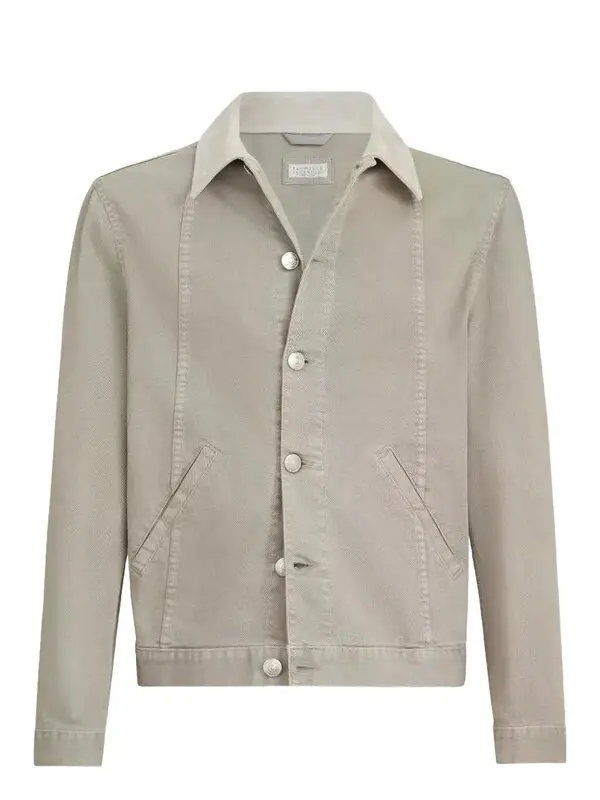 Brunello Cucinelli Garment-dyed Comfort Cotton Denim Jacket With Leather Collar - Neutrals