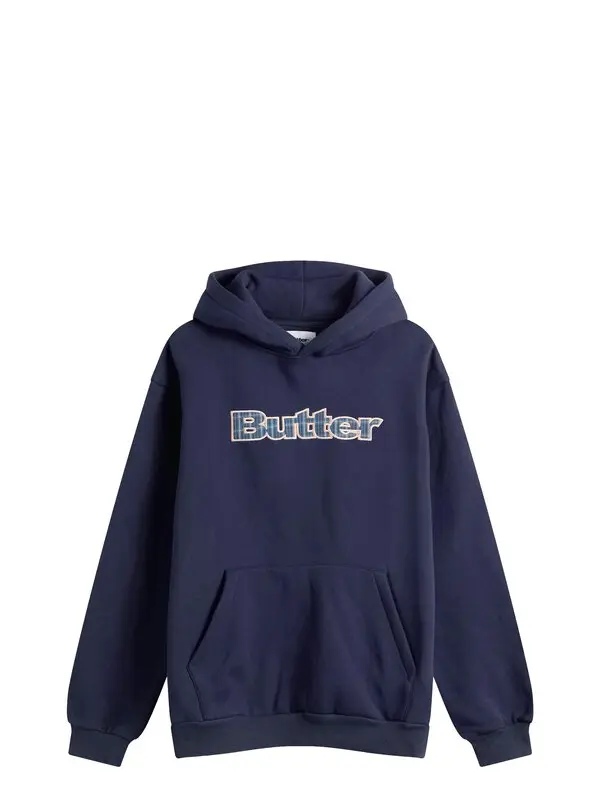 BUTTER GOODS Plaid Logo Applique Hoodie - Navy