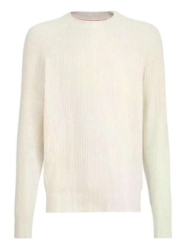 Brunello Cucinelli Malfilé Cotton English Rib Sweater With Raglan Sleeves - Neutrals