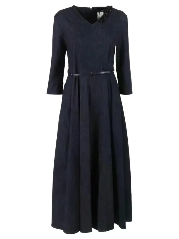 Max Mara Abito Vela Beaded V-neck Dress - Blue