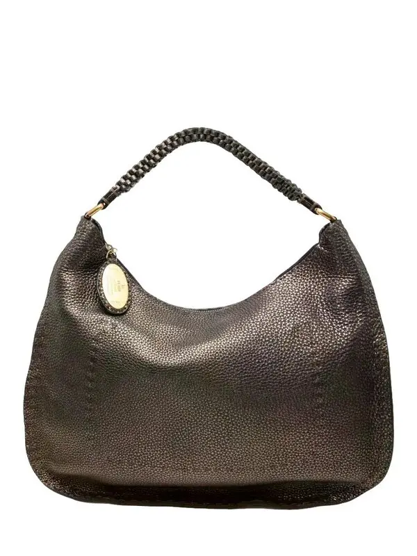 Fendi 2000-2010 Metallic Pebbled Leather Selleria Shoulder Bag - Brown