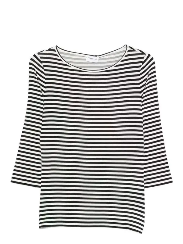 Marella Striped Three-quarter Sleeve Top - Black