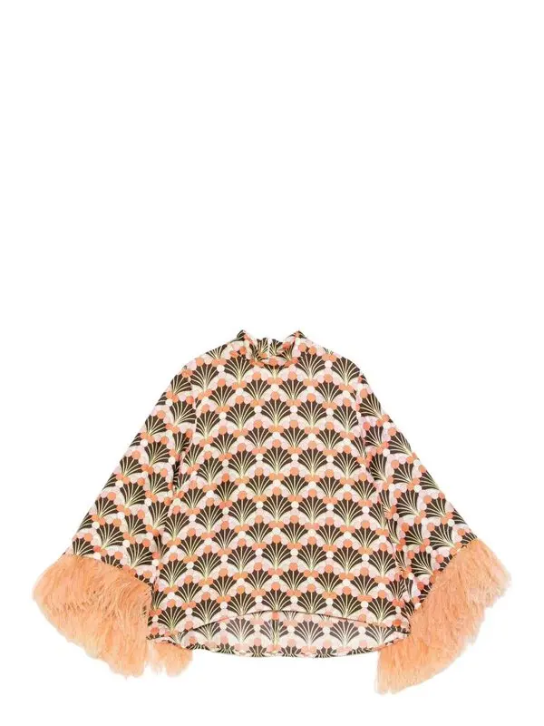 La DoubleJ Feather-trimmed Printed Top - Brown